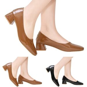 Women Casual Shoes Fashion Square Toe Office Shoes Comfortable Square Heel Thick Heel Slip On Slip on Womens Shoes Business Casual Brown