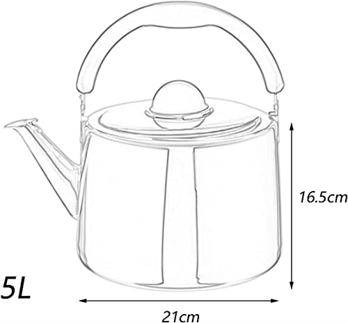 Whistle Tea Kettle Silver Teapot, with Food Grade Stainless Steel and Curved Heat-Resistant Handle, Suitable for Stove Top (Size : 5L)