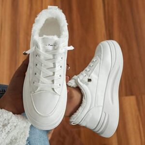 Ladies Fashion Solid Color Leather Plush Warm Lace Up Thick Soled Casual Shoes Women Casual Shoes 5 White