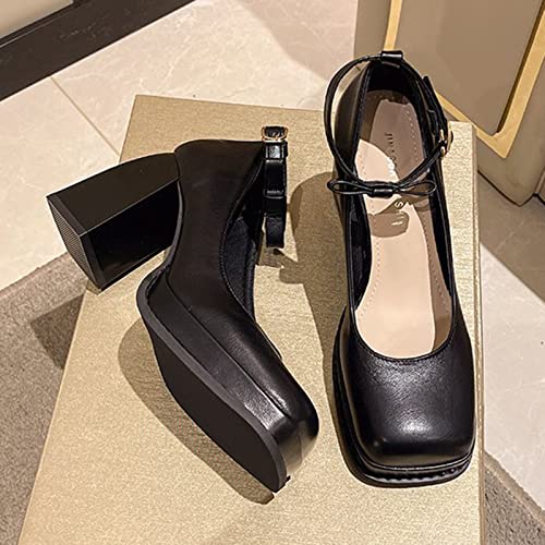 Women Casual Shoes Fashion Square Toe High Heel Thick Heel Square Heel Comfortable Simple Spring New Pattern Shoes Size 8 Womens Shoes Casual Black