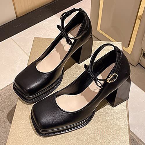 Women Casual Shoes Fashion Square Toe High Heel Thick Heel Square Heel Comfortable Simple Spring New Pattern Shoes Size 8 Womens Shoes Casual Black