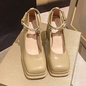 Women Casual Shoes Fashion Square Toe High Heel Thick Heel Square Heel Comfortable Simple Spring New Pattern Shoes Slingback Sandals Khaki