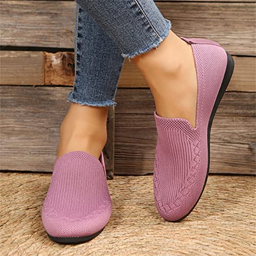 Ladies Fashion Solid Color Breathable Knitting Comfortable Flat Casual Shoes Business Wedges Women Pink