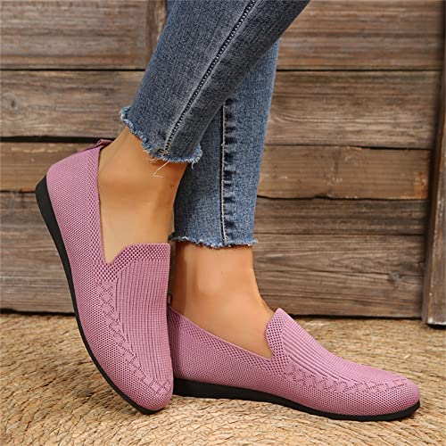 Ladies Fashion Solid Color Breathable Knitting Comfortable Flat Casual Shoes Business Wedges Women Pink