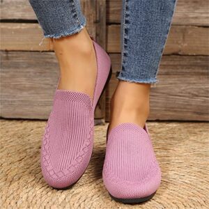 Ladies Fashion Solid Color Breathable Knitting Comfortable Flat Casual Shoes Business Wedges Women Pink