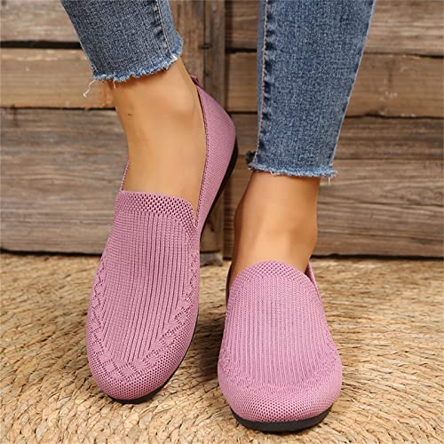 Ladies Fashion Solid Color Breathable Knitting Comfortable Flat Casual Shoes Business Wedges Women Pink