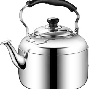 Whistle Teapot Anti-scalding Handle Stainless Steel, 4L Capacity Silver Tea Kettle Simple Design Suitable for All Stoves in The Kitchen