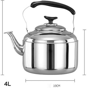 Whistle Teapot Anti-scalding Handle Stainless Steel, 4L Capacity Silver Tea Kettle Simple Design Suitable for All Stoves in The Kitchen