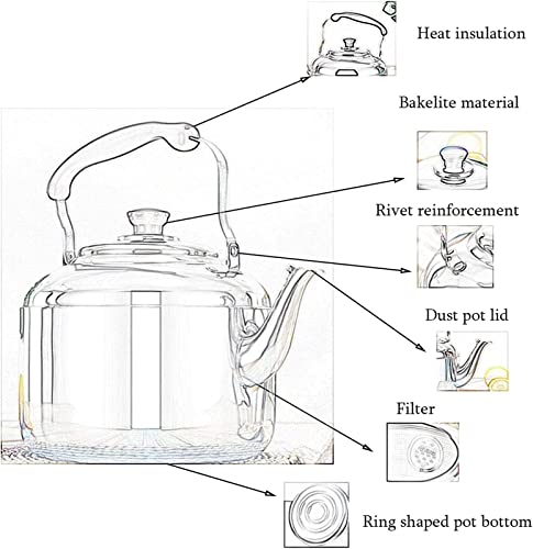 Whistle Teapot Anti-scalding Handle Stainless Steel, 4L Capacity Silver Tea Kettle Simple Design Suitable for All Stoves in The Kitchen