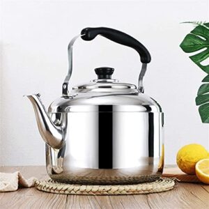 Whistle Teapot Anti-scalding Handle Stainless Steel, 4L Capacity Silver Tea Kettle Simple Design Suitable for All Stoves in The Kitchen