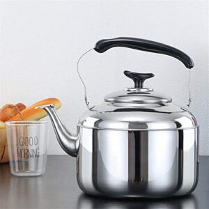 Whistle Teapot Anti-scalding Handle Stainless Steel, 4L Capacity Silver Tea Kettle Simple Design Suitable for All Stoves in The Kitchen