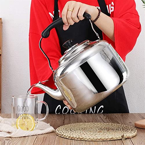 Whistle Teapot Anti-scalding Handle Stainless Steel, 4L Capacity Silver Tea Kettle Simple Design Suitable for All Stoves in The Kitchen