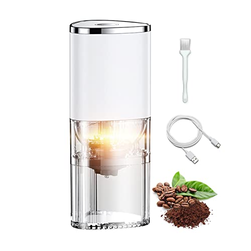 Electric Burr Coffee Grinder Longzhuo Automatic Small Conical Burr Coffee Bean Grinders with Adjustable Burr Portable Coffee Grinder for Espresso Drip Pour Over French Press USB Rechargeable (White)