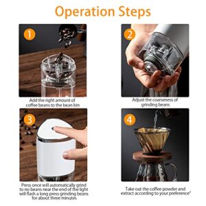 Electric Burr Coffee Grinder Longzhuo Automatic Small Conical Burr Coffee Bean Grinders with Adjustable Burr Portable Coffee Grinder for Espresso Drip Pour Over French Press USB Rechargeable (White)