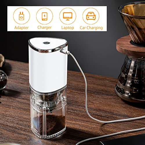 Electric Burr Coffee Grinder Longzhuo Automatic Small Conical Burr Coffee Bean Grinders with Adjustable Burr Portable Coffee Grinder for Espresso Drip Pour Over French Press USB Rechargeable (White)