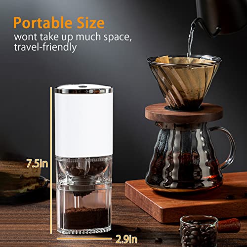 Electric Burr Coffee Grinder Longzhuo Automatic Small Conical Burr Coffee Bean Grinders with Adjustable Burr Portable Coffee Grinder for Espresso Drip Pour Over French Press USB Rechargeable (White)