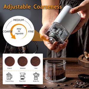 Electric Burr Coffee Grinder Longzhuo Automatic Small Conical Burr Coffee Bean Grinders with Adjustable Burr Portable Coffee Grinder for Espresso Drip Pour Over French Press USB Rechargeable (White)