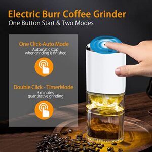 Electric Burr Coffee Grinder Longzhuo Automatic Small Conical Burr Coffee Bean Grinders with Adjustable Burr Portable Coffee Grinder for Espresso Drip Pour Over French Press USB Rechargeable (White)