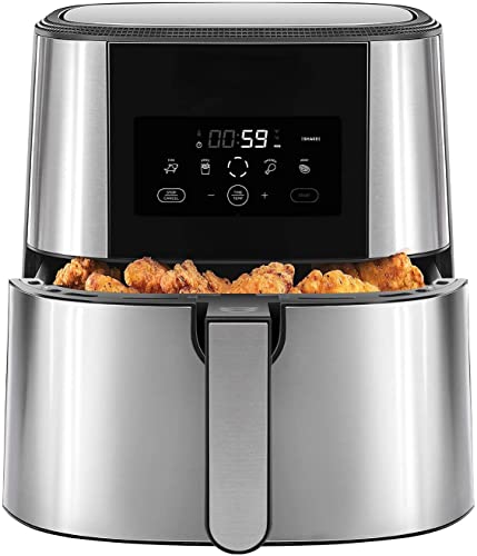 Touch Digital Air Fryer, 5 Qt, Stainless Steel, With 4 Built-in Cooking Functions, Built-in LED, Intuitive Digital Control, Suitable For Dining Room or Kitchen Etc, Silver