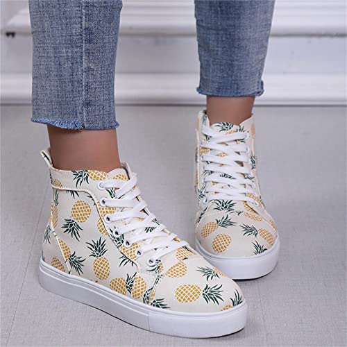 Fashion Women Casual Shoes Flat High Top Lace Strawberry Pineapple Pattern Casual Comfortable Casual Shoes Casual Womens Shoes Wide Width