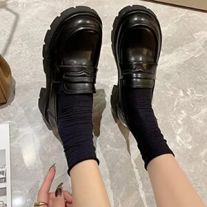 Women Casual Shoes Fashion Spring New Casual Retro Style Comfortable Square Heel Thick Heel Slip On Shoes Leather Slip on Shoes for Women Casual Black