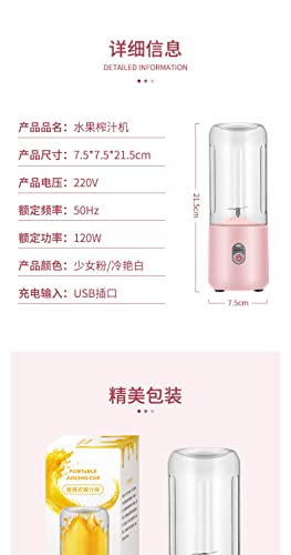 juicer blender small fruit juicer blender juice extractor Portable USB Rechargeable 500ml (Pink)