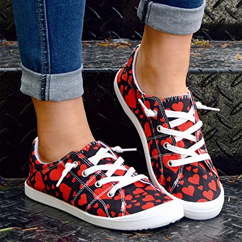 Women Shoes Casual Valentine Day Love Printing Sports Shoes Canvas Fashion Casual Shoes Womens Shoes Size 9 Casual Black