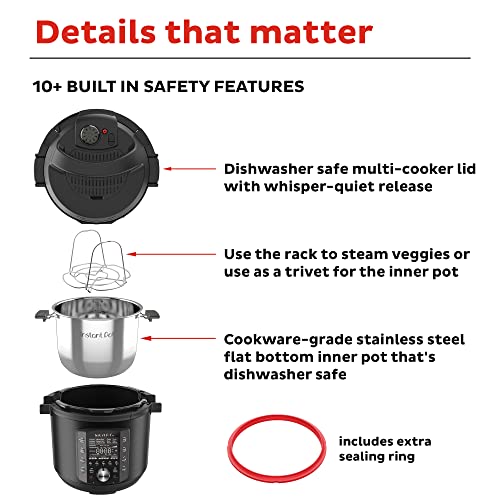 Instant Pot Pro 10-in-1 Pressure Cooker, Slow Cooker, Rice/Grain Cooker, Steamer, Sauté, Sous Vide, Yogurt Maker, Sterilizer, and Warmer, Includes App With Over 800 Recipes, Black, 6 Quart