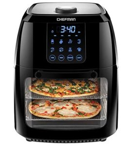 chefman 6.3-qt 4-in-1 digital air fryer+, rotisserie, dehydrator, convection oven, xl family size, 8 touch screen presets, bpa-free, auto shutoff, accessories included, black