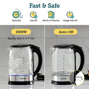 COSORI Speed-Boil Electric Kettle, 1.7L Water Boiler (BPA Free) 1500W Auto Shut-Off&Boil-Dry Protection, LED Indicator Inner Lid & Bottom, Black