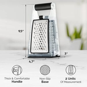 Joined Cheese Grater with Container - Box Grater Cheese Shredder Lemon Zester Grater - Cheese Grater with Handle - Graters for Kitchen Stainless Steel Food Grater - Hand Grater and Vegetable Peeler