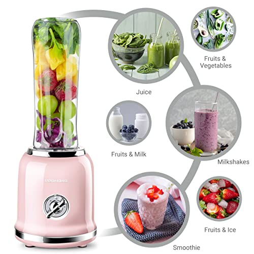 Personal Blender, REDMOND Powerful Smoothie Blender with 2 Portable Bottle 2 Speed Control & Pulse Function 6 Stainless Steel Blades, BPA Free (pink)