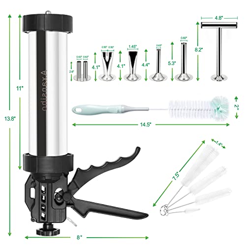 Upgraded 1.57LB Large Capacity Stainless Steel Jerky Gun Sausage Stuffer Machine Beef Jerky Gun Sausage Maker Jerky Shooter Jerky Gun Kit with 5 Nozzles 5 Brushes & Meat Pusher