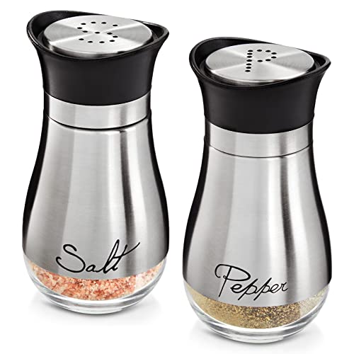 Stainless Steel Salt and Pepper Shakers Set with Glass Bottom, Modern Kitchen Accessories (4oz)