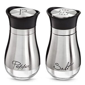 Stainless Steel Salt and Pepper Shakers Set with Glass Bottom, Modern Kitchen Accessories (4oz)