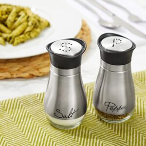 Stainless Steel Salt and Pepper Shakers Set with Glass Bottom, Modern Kitchen Accessories (4oz)