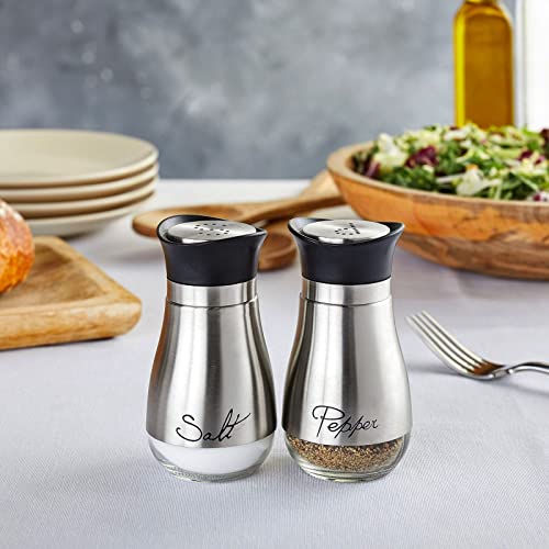 Stainless Steel Salt and Pepper Shakers Set with Glass Bottom, Modern Kitchen Accessories (4oz)