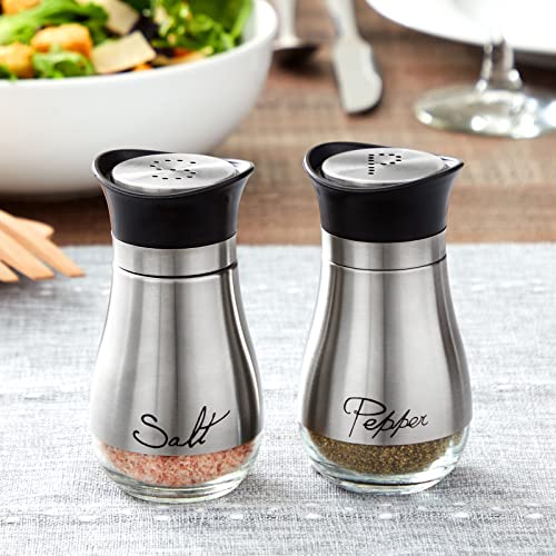 Stainless Steel Salt and Pepper Shakers Set with Glass Bottom, Modern Kitchen Accessories (4oz)