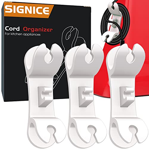 Cord Organizer for Appliances - Upgraded Patented Signice 3 Pack Tidy Cord Wrapper Holder Wrap Keeper Cord Winder Stick on Kitchen Mixer, Blender, Coffee Maker, Pressure Cooker, Air Fryer (White)