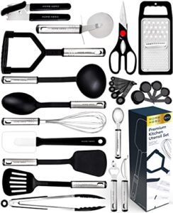 home hero 25-pcs kitchen utensils set – nylon & stainless steel cooking utensils set with spatula – kitchen gadgets & kitchen tool gift set