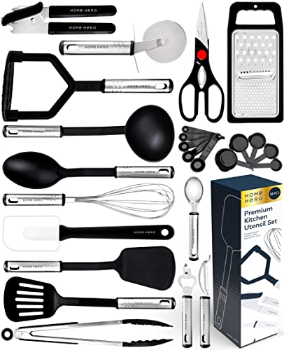 Home Hero 25-pcs Kitchen Utensils Set - Nylon & Stainless Steel Cooking Utensils Set with Spatula - Kitchen Gadgets & Kitchen Tool Gift Set