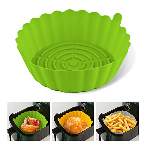 Air Fryer Silicone Liners - Reusable Air Fryer liners - Non Stick Air fryer Silicone Round Basket Pot - Replacement for Parchment Liner Paper 3 to 5 Qt for Oven Air fryer Accessories