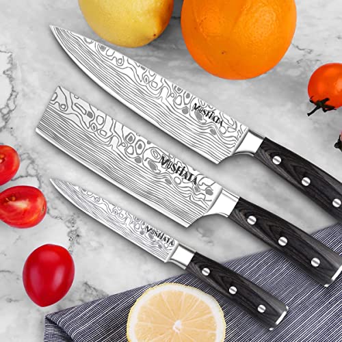 MOSFiATA Professional Chef Knife Set with German High Carbon Stainless Steel Kitchen Knife Set 3 PCS-8" Chefs Knife &7" Nakiri Knife&5" Utility Knife, Knives Set for Kitchen with Gift Box