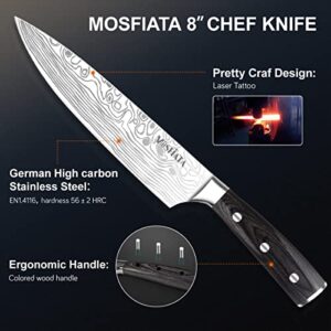 MOSFiATA Professional Chef Knife Set with German High Carbon Stainless Steel Kitchen Knife Set 3 PCS-8" Chefs Knife &7" Nakiri Knife&5" Utility Knife, Knives Set for Kitchen with Gift Box