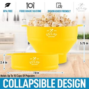 Zulay Kitchen Large Microwave Popcorn Maker - Silicone Popcorn Popper Microwave Collapsible Bowl With Lid - Family Size Microwave Popcorn Bowl - Bright Yellow