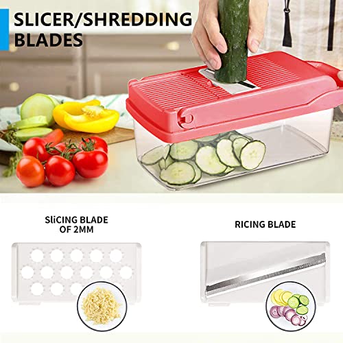 Artbros Vegetable Chopper Onion Chopper - 12 in 1 Multi-Functional Mandoline Slicer Vidalia Chop Wizard Veggie Fruit Dicer Cutter with Colander Basket and Container - Pink