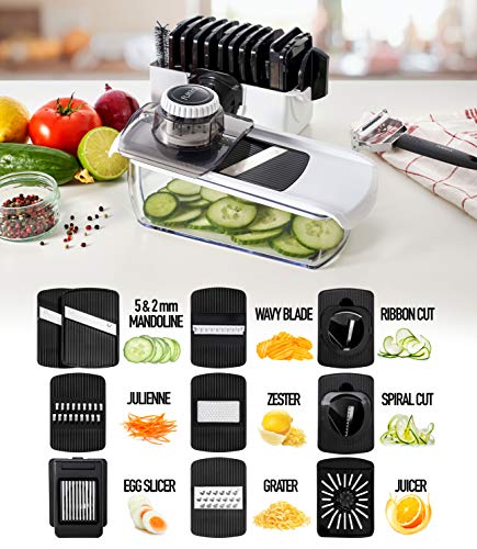 Fullstar 11 in 1 Mandoline Slicer, Vegetable Slicer & Cheese Grater | Kitchen Gadgets with Peeler, Spiralizer, Juicer, Egg Slicer & Julienne Cutter (+Safety Glove & Cleaning Brush)