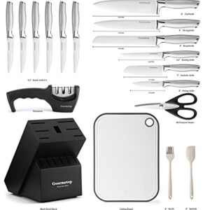 Gourmetop Knife Sets for Kitchen with Block, Stainless Steel Chef Knife Set with Sharpener & Cutting Board, Kitchen Knives Sharp Knife Block Set with Accessories for Cooking, Dishwasher Safe