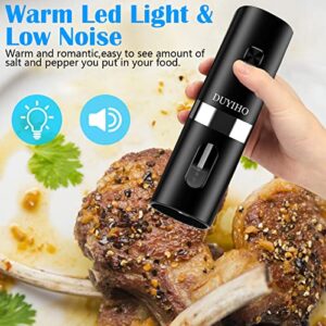 Rechargeable Electric Salt and Pepper Grinder Set with Double Charging Base, Support Battery Operated, Refillable Spice Automatic Mill Shakers Set with Adjustable Coarseness & LED Light