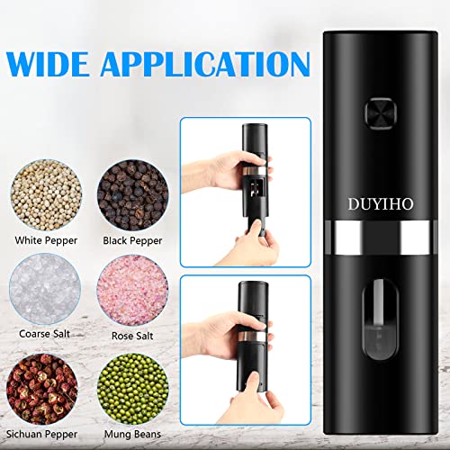 Rechargeable Electric Salt and Pepper Grinder Set with Double Charging Base, Support Battery Operated, Refillable Spice Automatic Mill Shakers Set with Adjustable Coarseness & LED Light